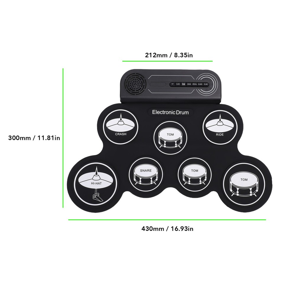 Electric Drum Set Kids Drum Pad & Sticks Portable Roll Up Practice Pad ...