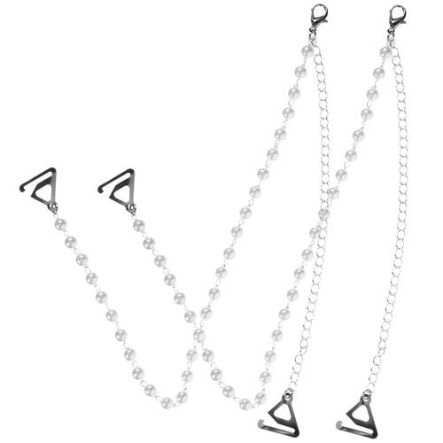 2 Pcs Pearl Metal Strap Bra Women's Miss Chain Decorative Replacement ...