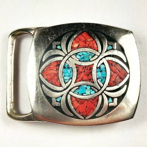 70's Tech Ether Guild Limited Edition Turquoise Coral Inlay Belt Buckle ...