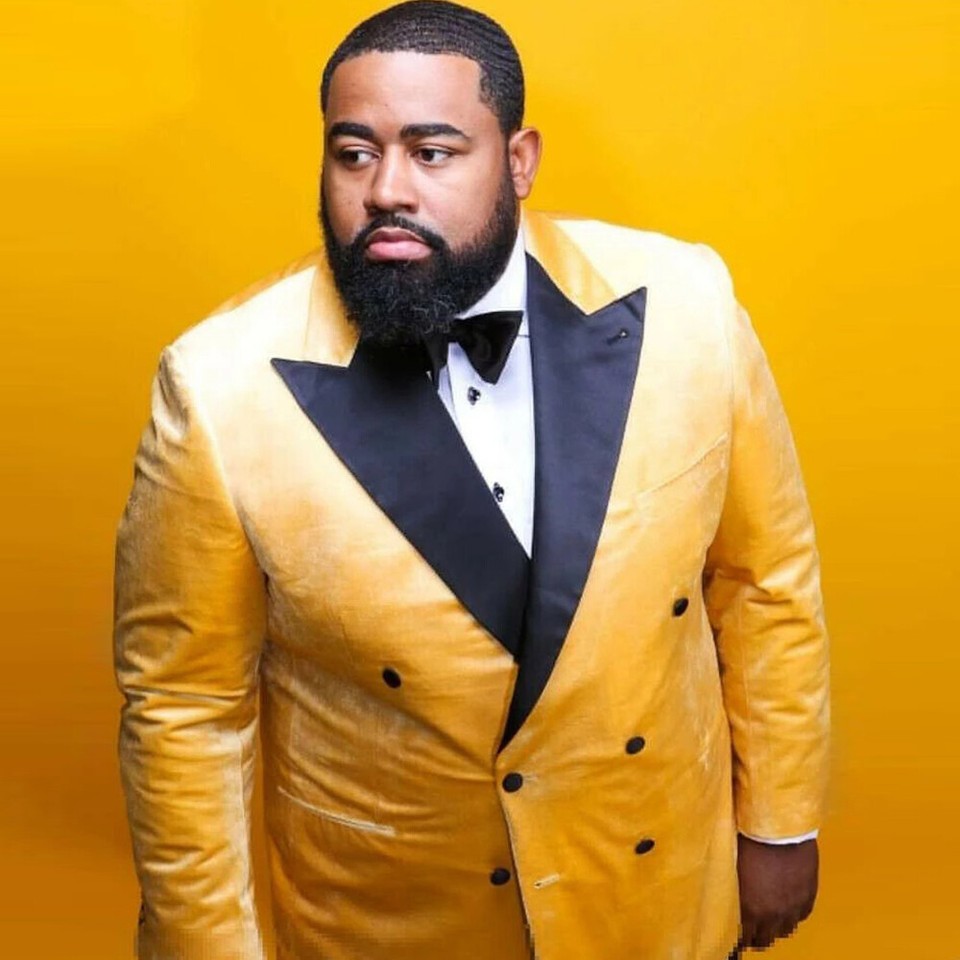 Plus Size Men's Suit Yellow Velvet Jacket 2 Pieces Wedding Evening ...