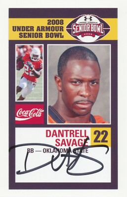 DANTRELL SAVAGE SIGNED 2008 SENIOR BOWL CARD - OKLAHOMA STATE ST ...