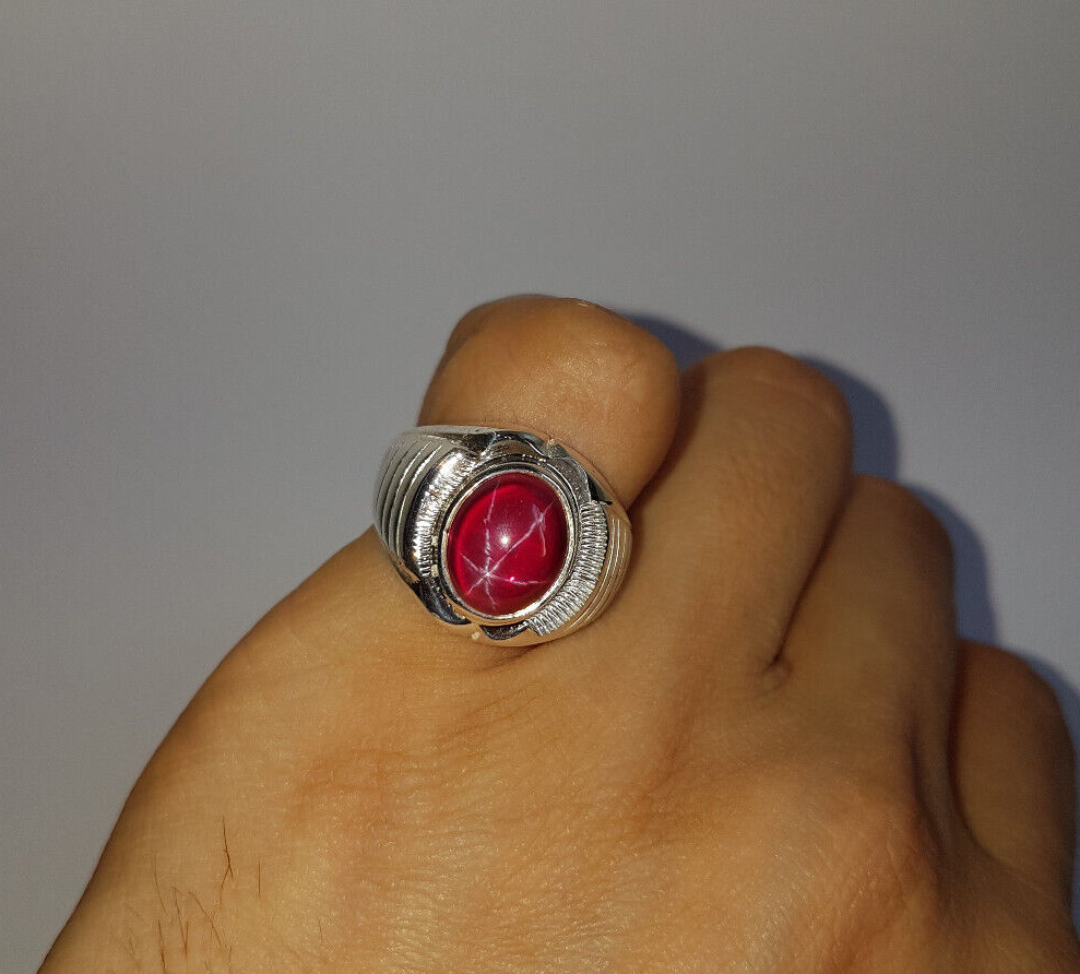 6 CT Natural Srilankan 6 Rays Star Ruby Stone Ring 925 Sterling Silver Menياقوت | eBay