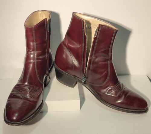 Vintage Hanover Men’s Burgundy Leather Ankle Boots – Side Zip, Cuban ...