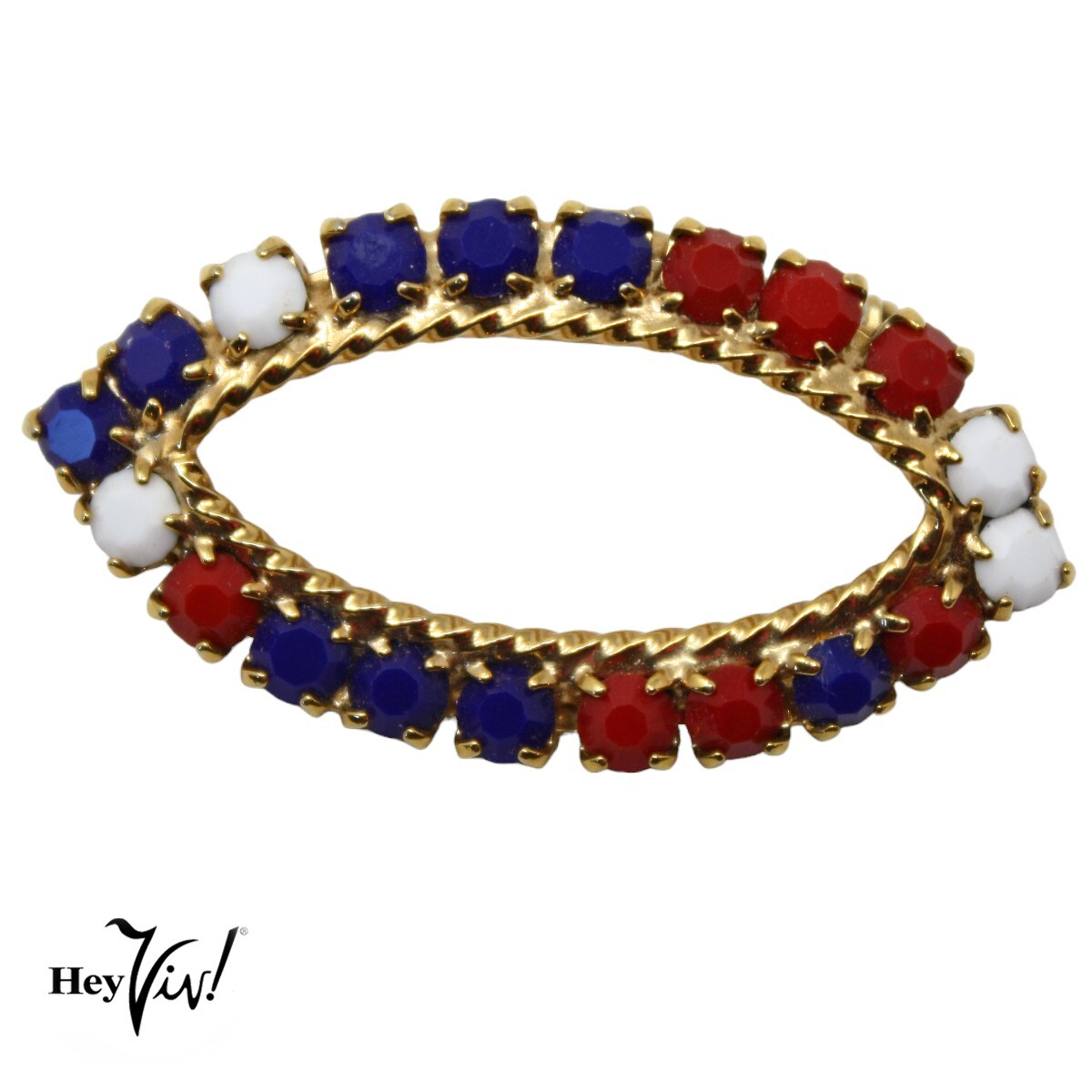 Vintage Red White & Blue Rhinestone Oval Circle Pin Patriotic 1 3/4 ...