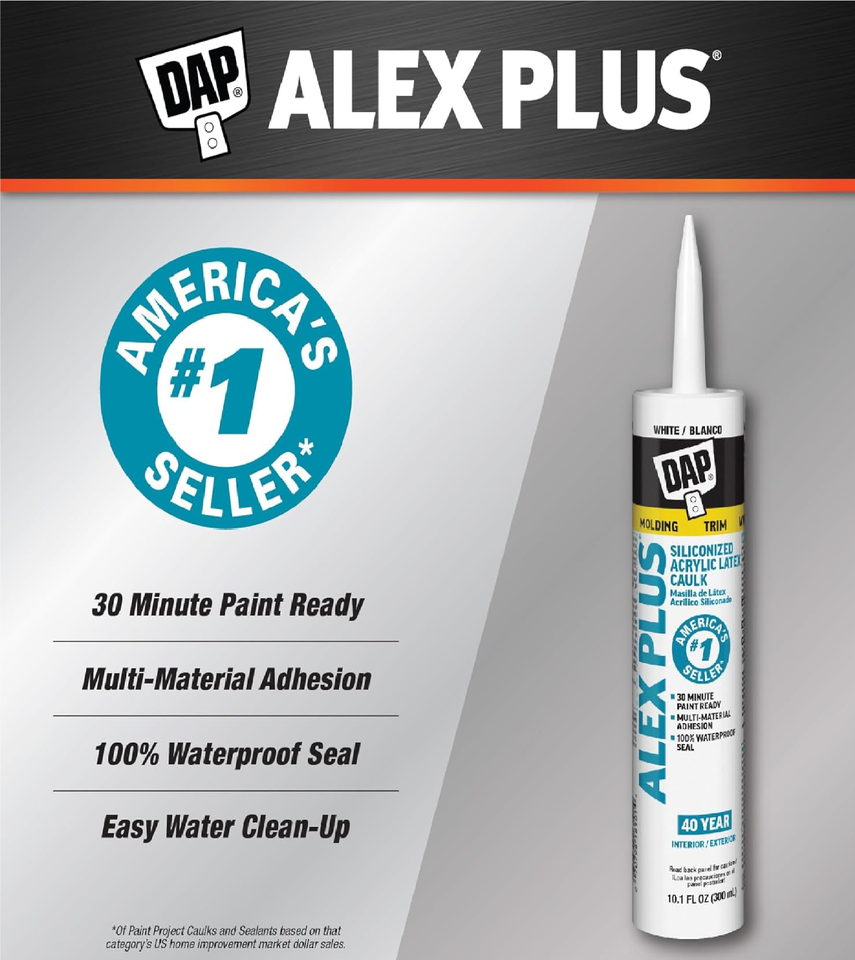 DAP INC 18152 10.1oz White Alex Plus Acrylic Latex Caulk with Silicone ...