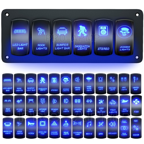 Customize 6-Gang Rocker Switch Panel 12V Blue LED Backlit for Boat ...