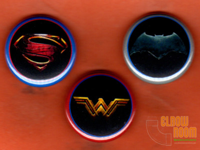 Set of three 1" Justice League pins buttons Superman Batman Wonder ...
