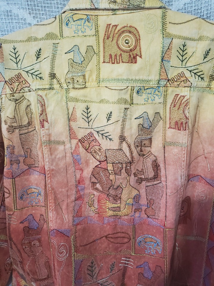 Chicos Design Vintage Jean Jacket Size M/L Embroidered Artsy Tribal ...