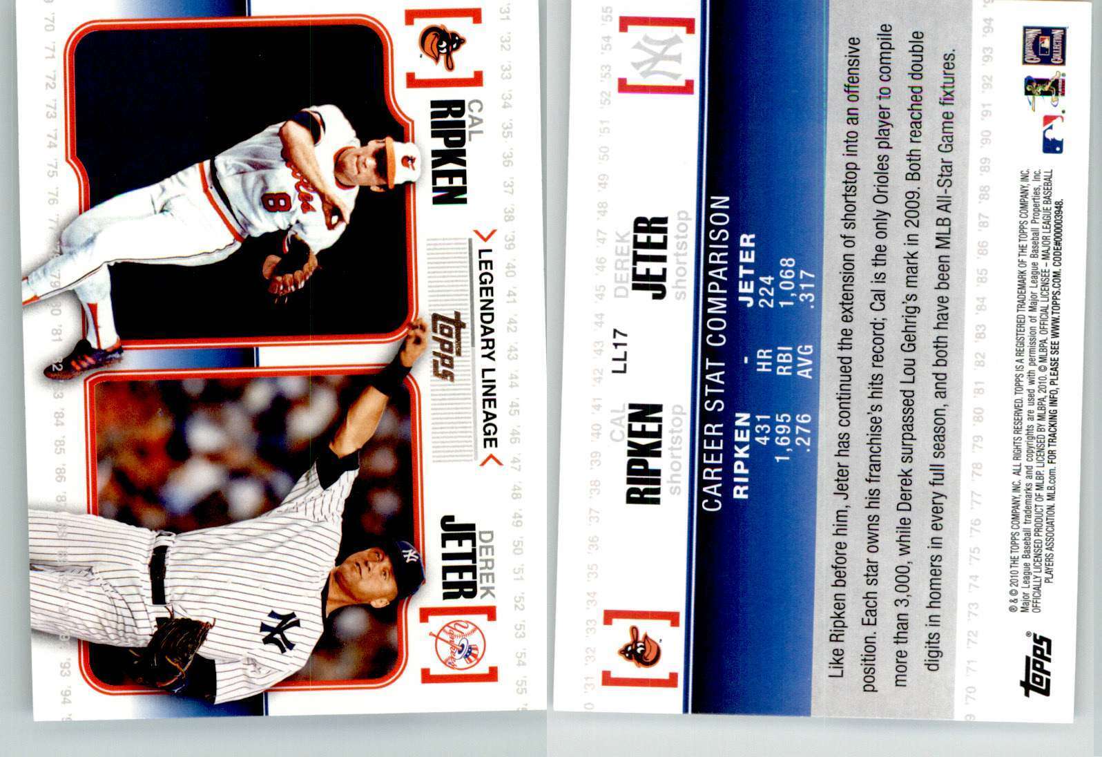 Cal Ripken Jr. Derek Jeter 2010 Topps Legendary Lineage LL17 HOF | eBay