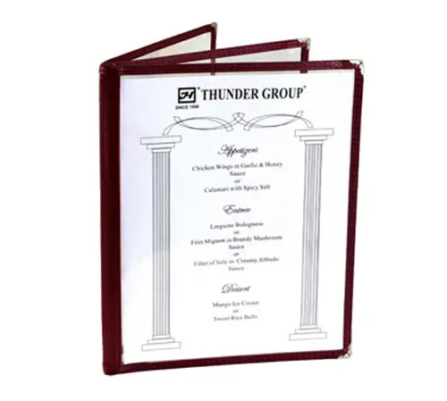 Thunder Group PLMENU-L3MA 3-Page Laminate Book Fold Menu Cover - Maroon ...