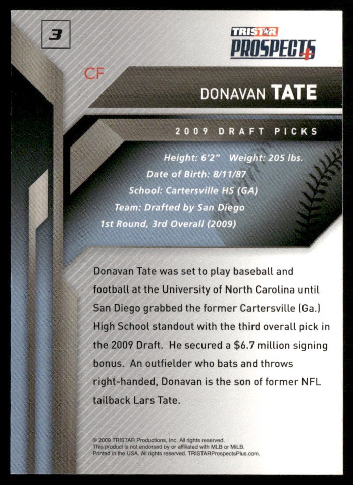 2009 TriStar Prospects Plus Donavan Tate | eBay
