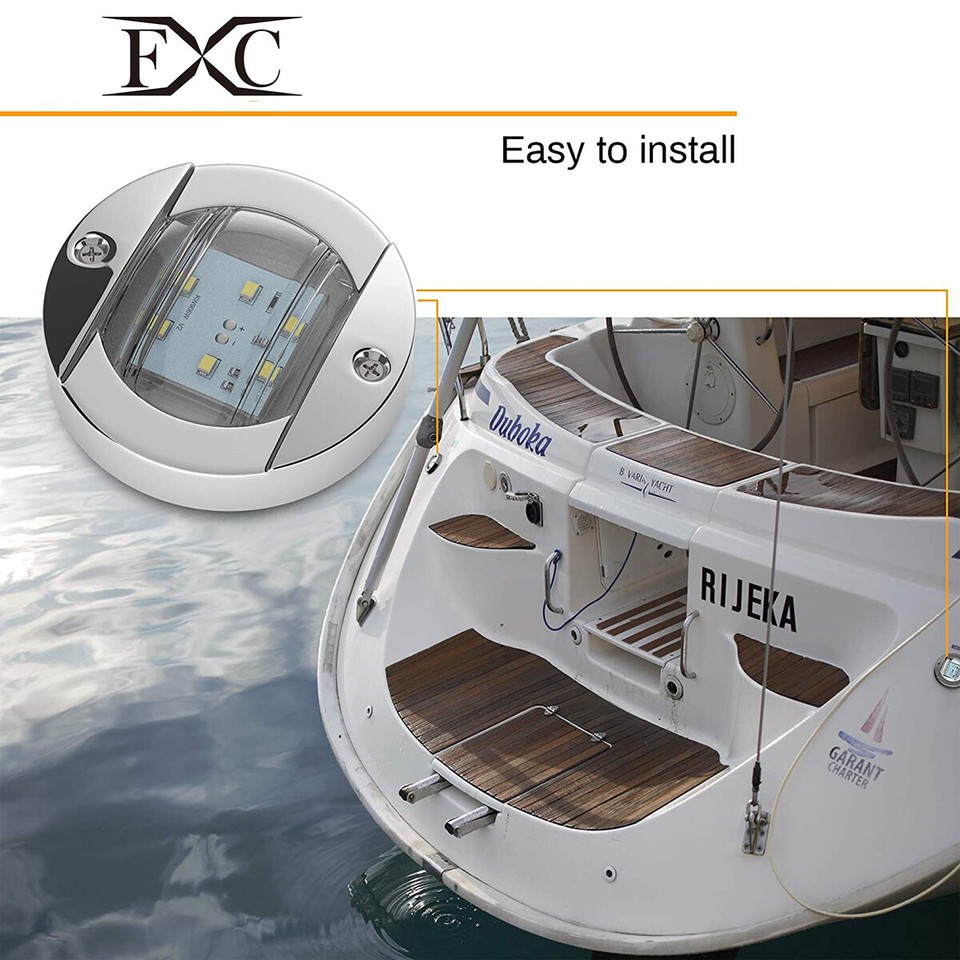 4X Round Marine Boat LED Courtesy Lights Cabin Deck Stern Navigation ...