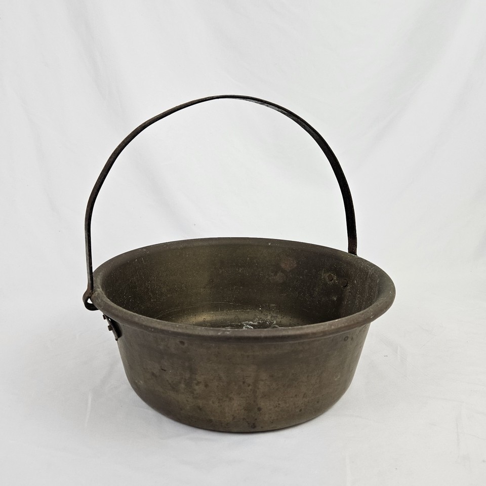 Brass Cauldron Kettle Bean Pot Antique Campfire Pan Copper Handle ...