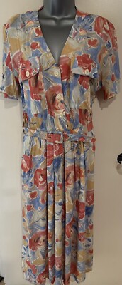 Vintage Mandy Marsh Multicoloured Belted Midi Length Dress Size 10 ...
