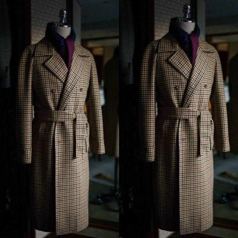 Mens Plaid Overcoat Winter Warm Wool Blend Check Long Jacket Casual ...