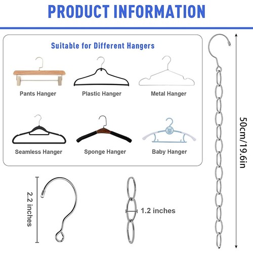 10 Pack Space Saving Hangers Chains Closet Hanger Organizer with 13 ...