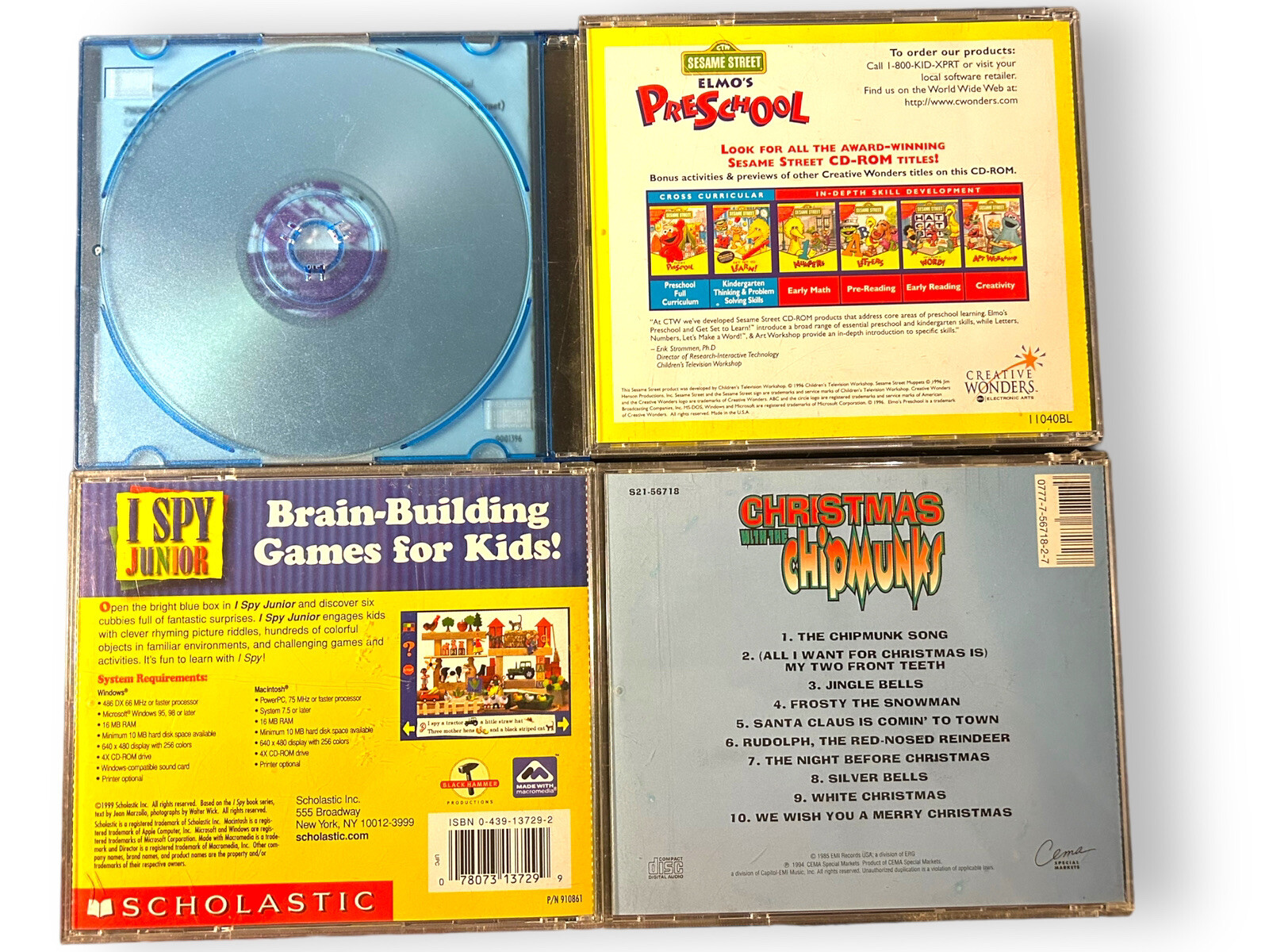 LOT OF 4 KIDS CD ROM ELMO LEARNING & I SPY CHIPMUNKS CHRISTMAS | eBay