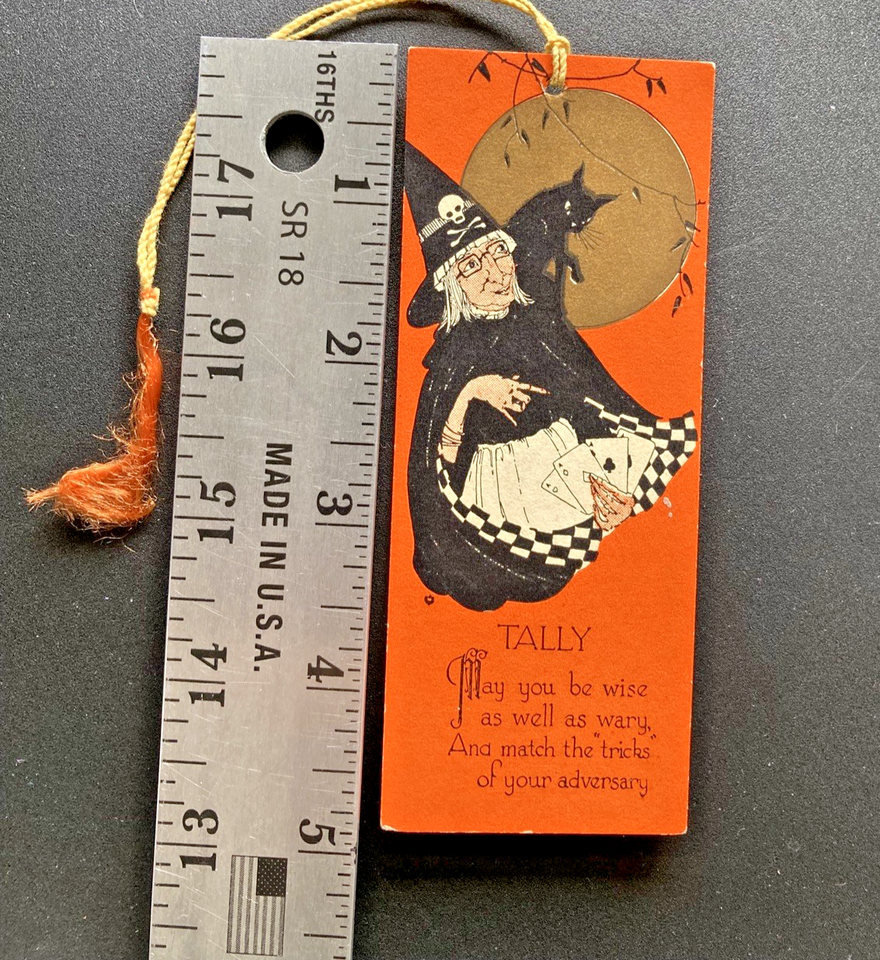 Vintage Halloween Tally Card, Witch Holding Playing Cards, Cat, Cute ...