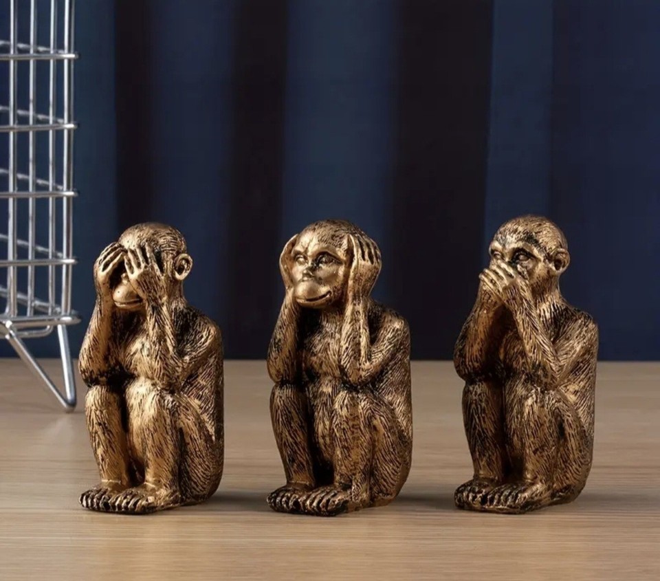 Gold Three Wise zen Monkeys Figurines - See Hear Speak No Evil Zen ...