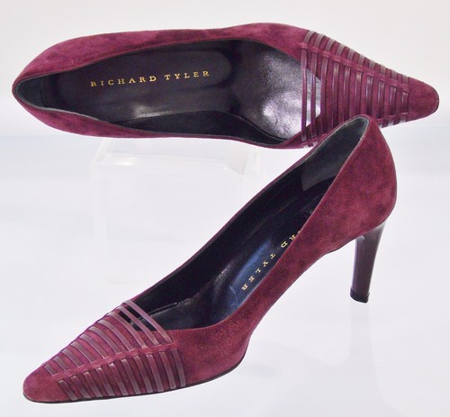 Richard Tyler Italy Heels Pumps Womens Burgundy Suede Leather Shoes Sz ...