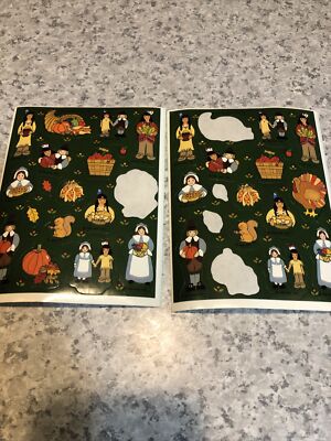 VINTAGE HALLMARK THANKSGIVING INDIAN~PILGRIM~TURKEY STICKERS SHEET ...