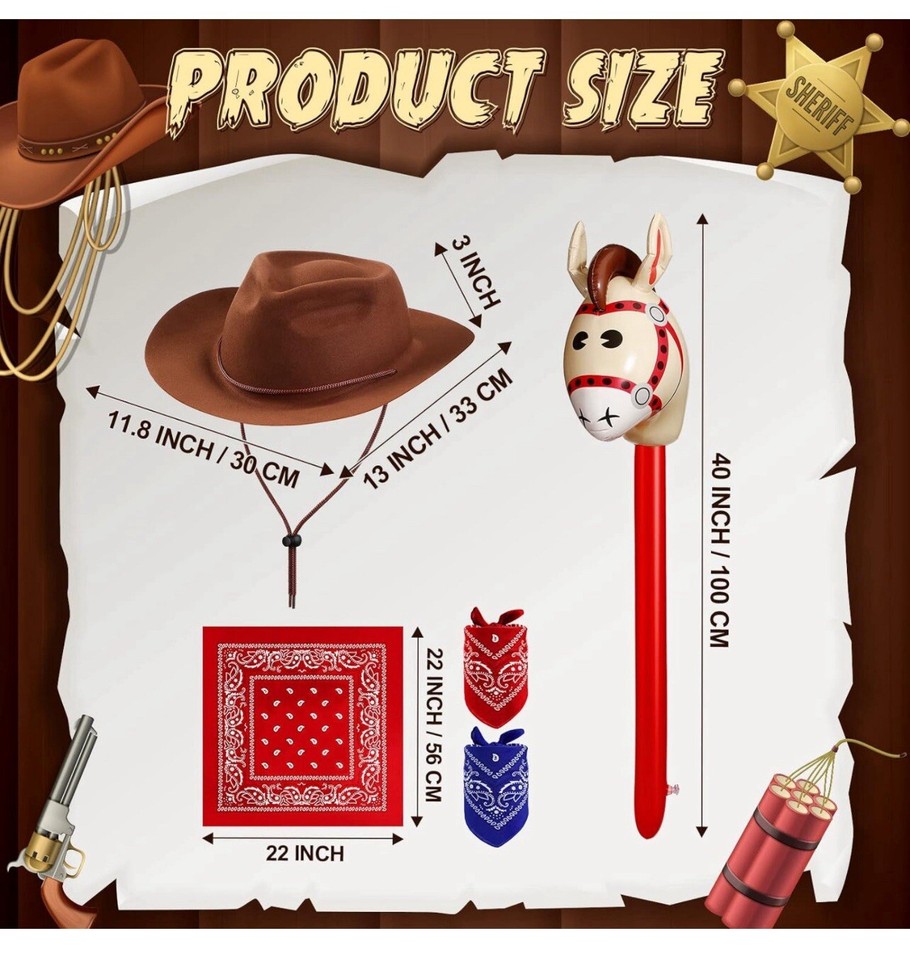 36 Pcs Cowboy Party Costume Set, Farm Cowboy Party Hats Paisley ...