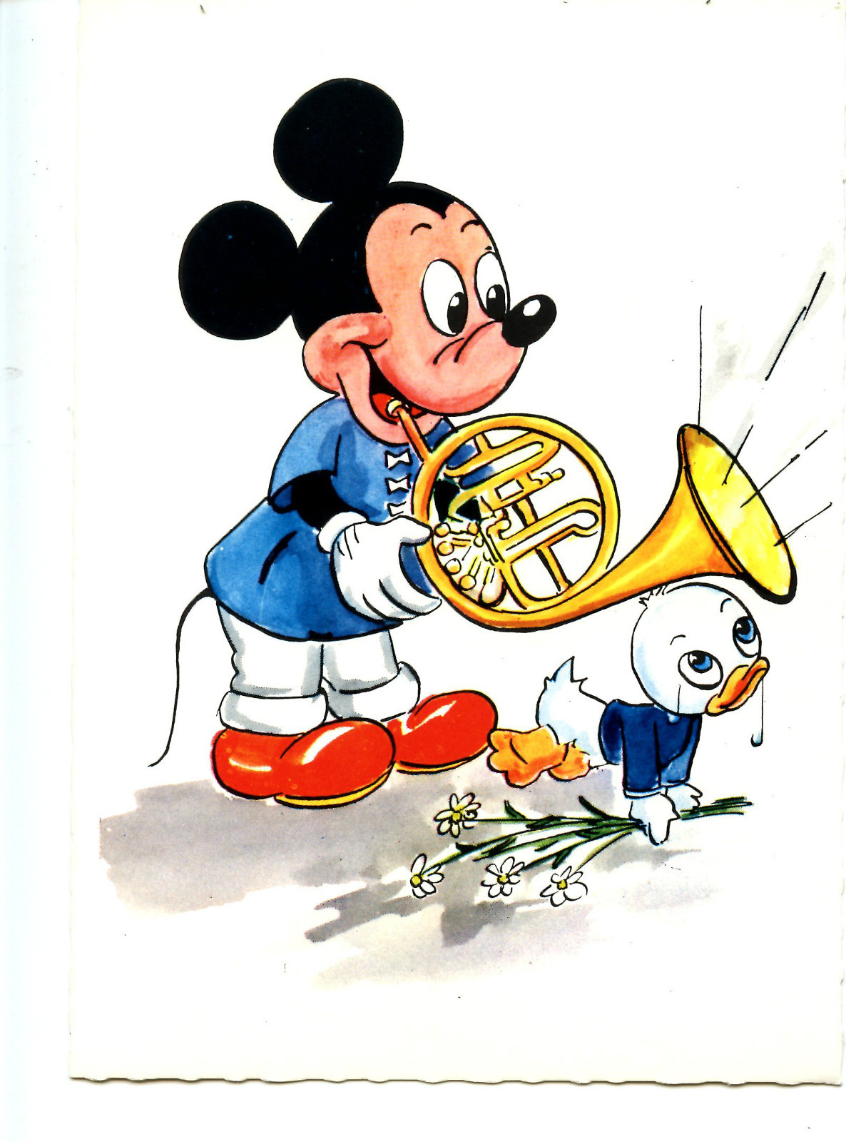 Mickey Mouse Blows Horn Instrument-Disney Character-Belgium Comic Art ...