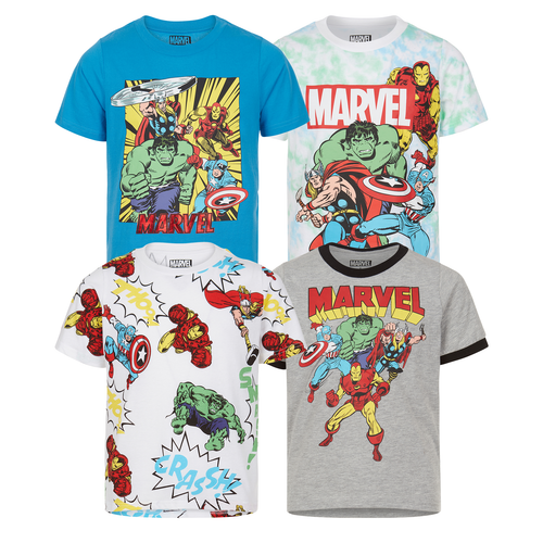 Marvel Avengers Boys 4 Pack Graphic T-Shirts Thor, Hulk, Captain ...