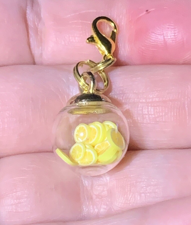 Gold Glass Globe Ball 🍋 Lemon Slices Charm Zipper Pull & Keychain Add On Clip!! | eBay