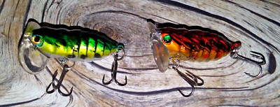 2pcs Cicada HAND COLORED Lures 1 3/4" .20oz. COPY JITTER BUG TYPE With ...