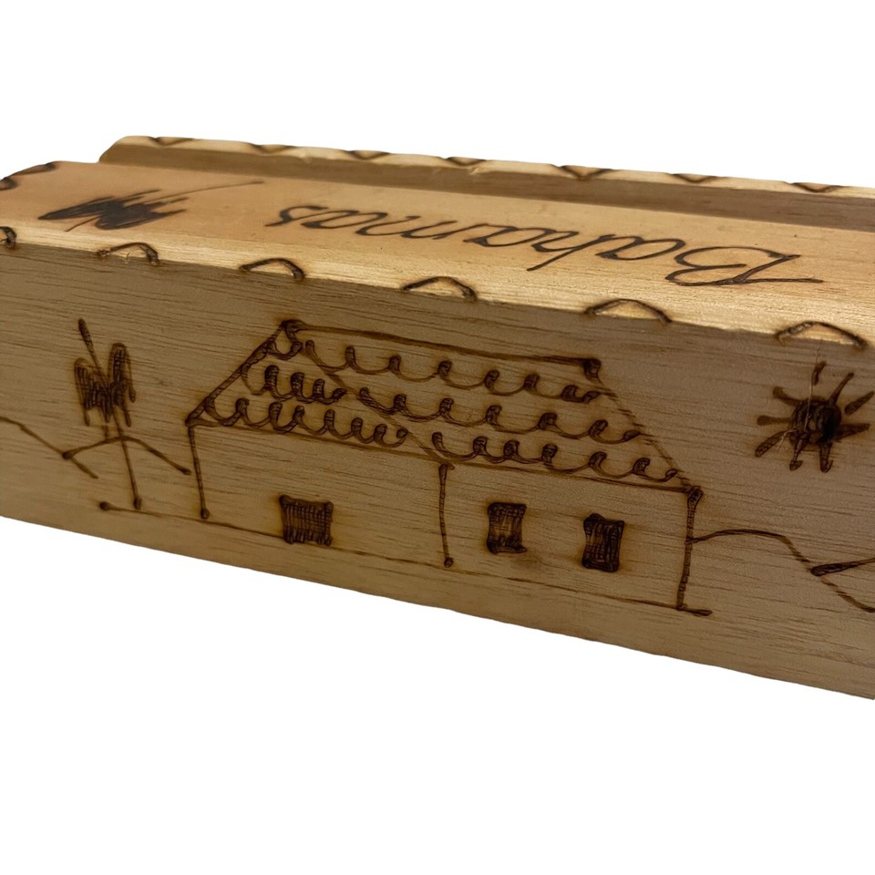 Wooden Dominoes Set W/ Handmade Wood Box Bahamas Fire Etched Carved | eBay