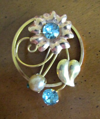 vintage BAL-RON Openwork FLORAL PIN BROOCH Blue Stones GOLD FILL | eBay