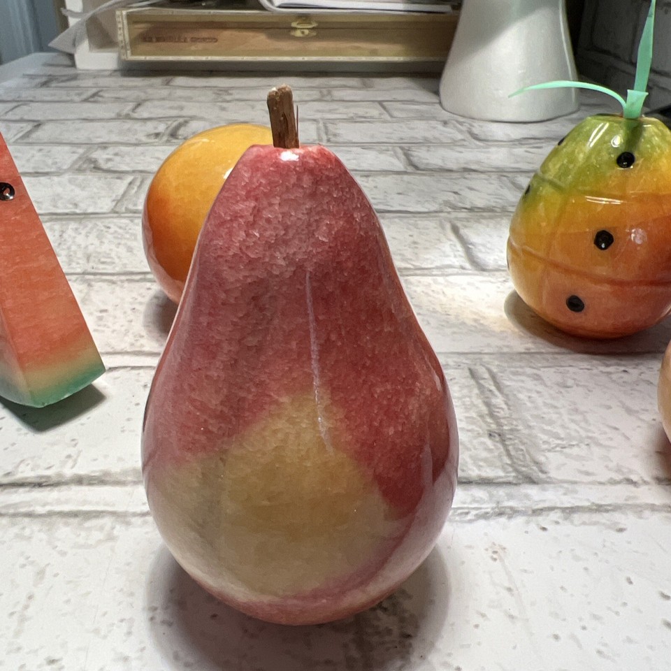 MCM ALABASTER MARBLE ONYX STONE FRUIT Melon 2Peach Pineapple Apple Pear ...