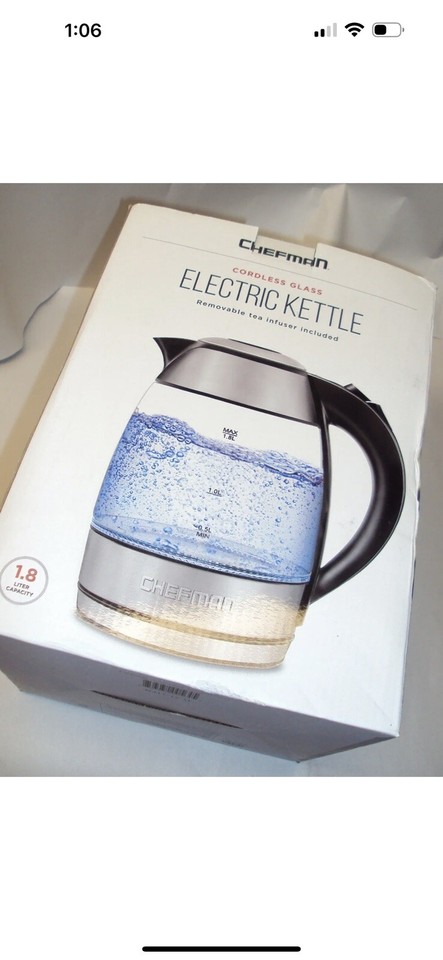 Chefman 1.8 Liter Glass Electric Tea Kettle with Removable Tea Infuser ...