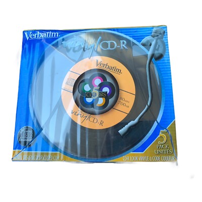 Verbatim 5 Pack Digital Vinyl CD-R Color with Cases Blank Media 80 ...