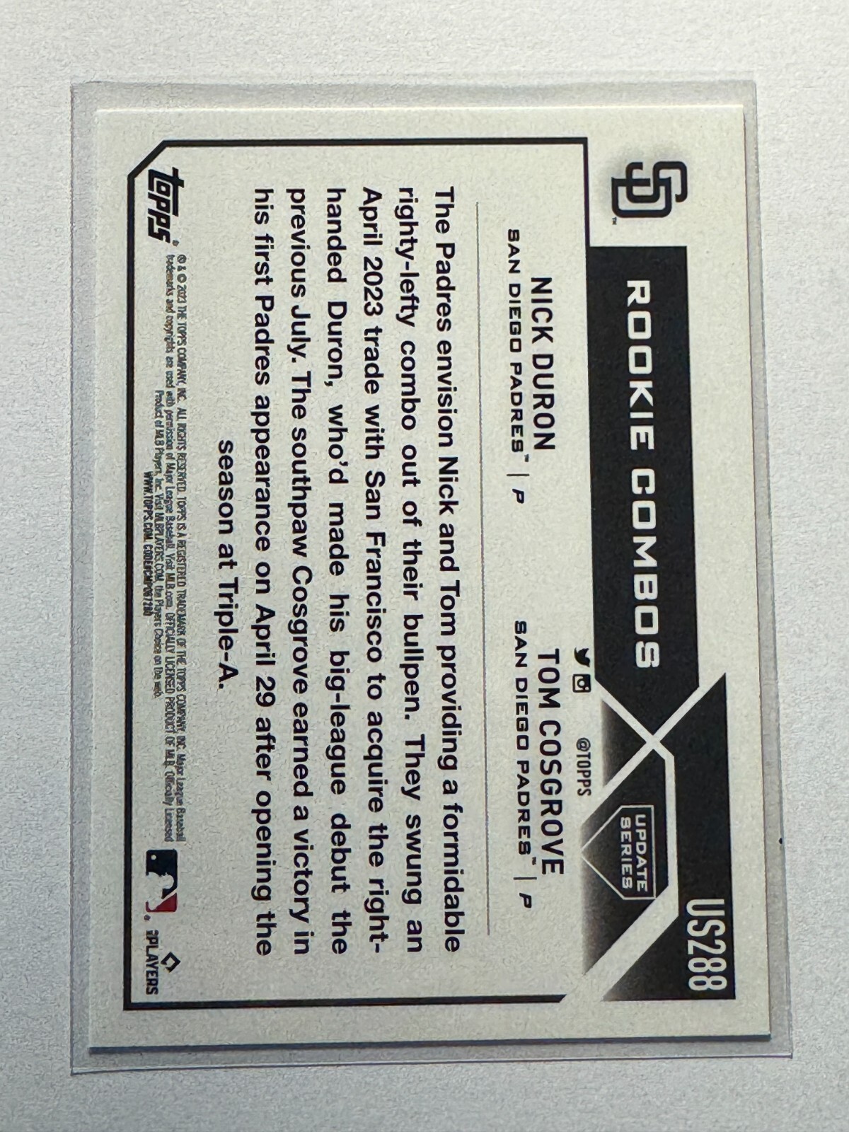 Nick Duron Tom Cosgrove 2023 Topps Update Series Rookie Combos San ...