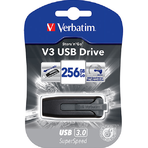 NEW Verbatim Store-N-Go V3 USB Hard Drive 3.0 256GB Grey High Speed ...