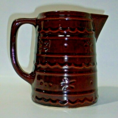 Vtg Marcrest Stoneware Pottery Brown 6" Tall Daisy Dot Pitcher ...