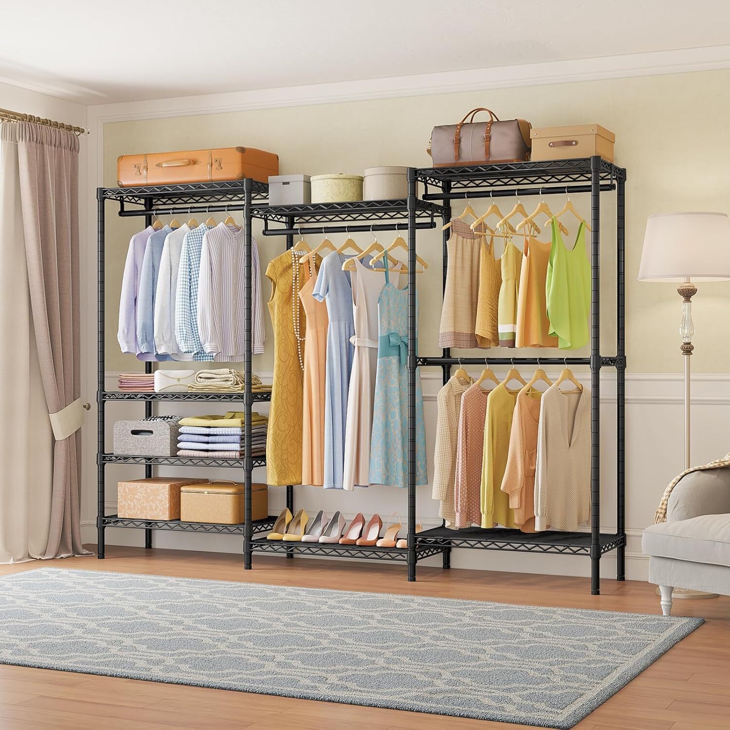 Heavy Duty Freestanding Clothes Rack Portable Metal Wardrobe Organizer ...
