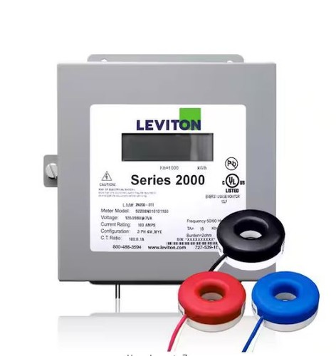 Leviton Meter Socket 3-Phase 80V 200-Amp w/ 3-Solid Core CTs Ringless ...