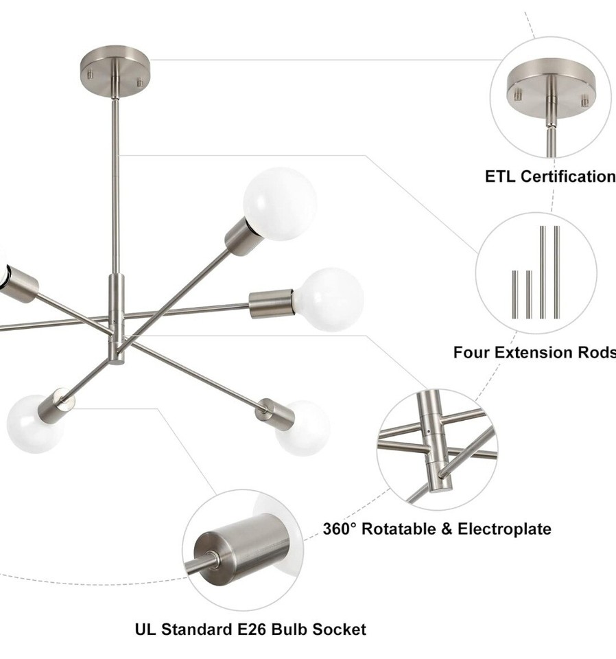 Modern Sputnik Ceiling Light Fixtures - 360 Adjustable Sputnik Ceiling ...