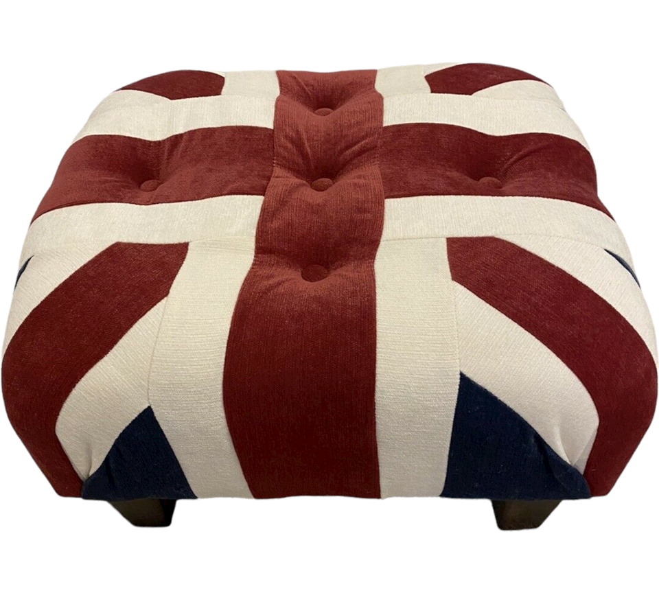 Small Union Jack Footstool / Pouffe /red white blue /UK Made /dark wood ...