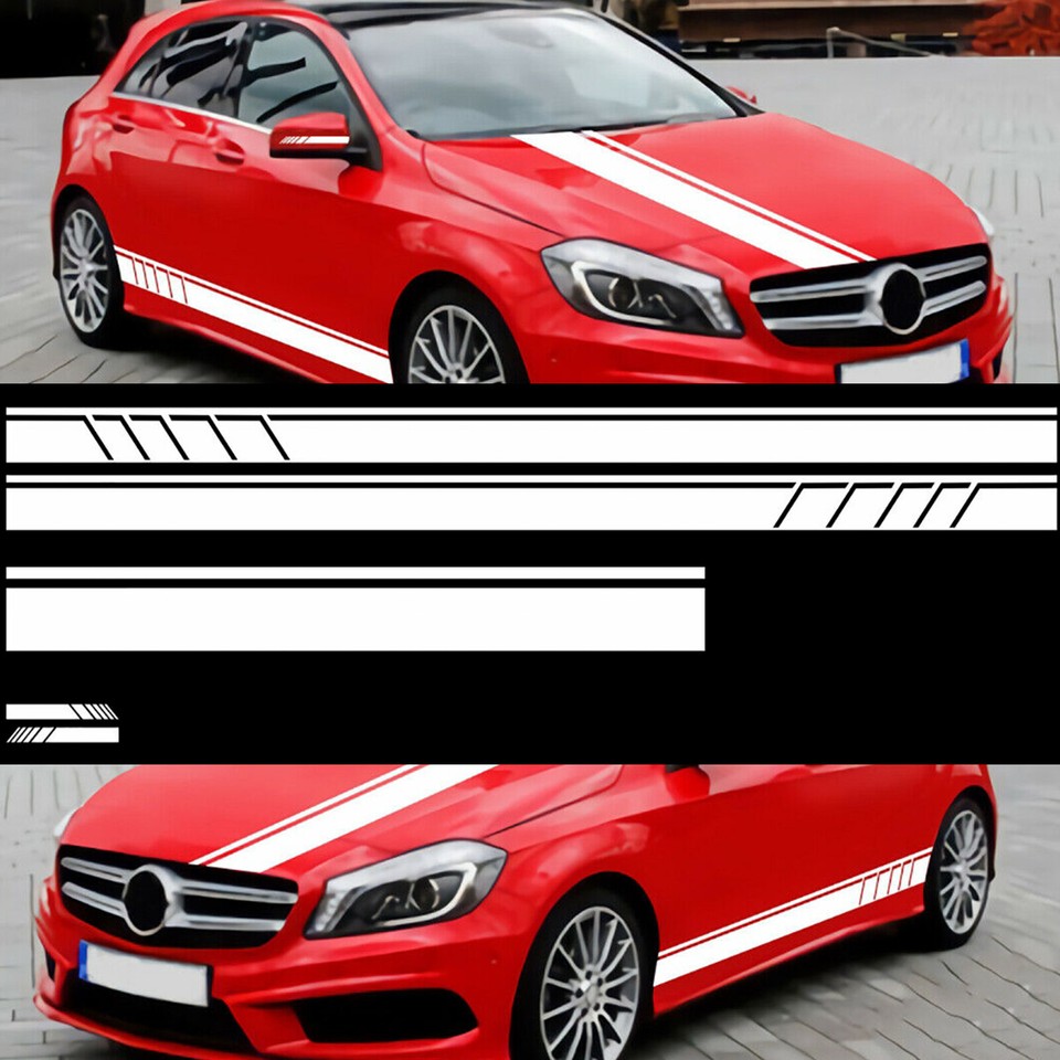 5pcs Car Side Body Racing Long Stripe Vinyl Hood Roof Decals Sticker ...