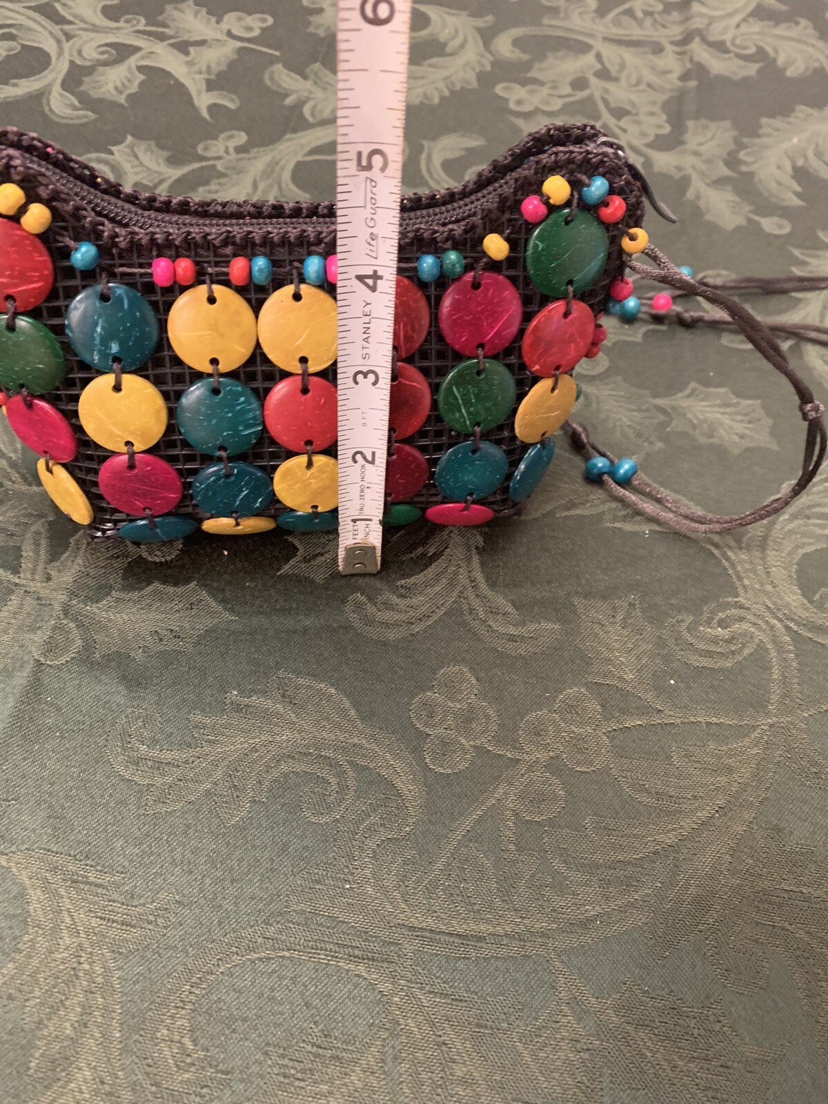 Small Wooden Boho Beaded Handbag Bright Colors - Gem