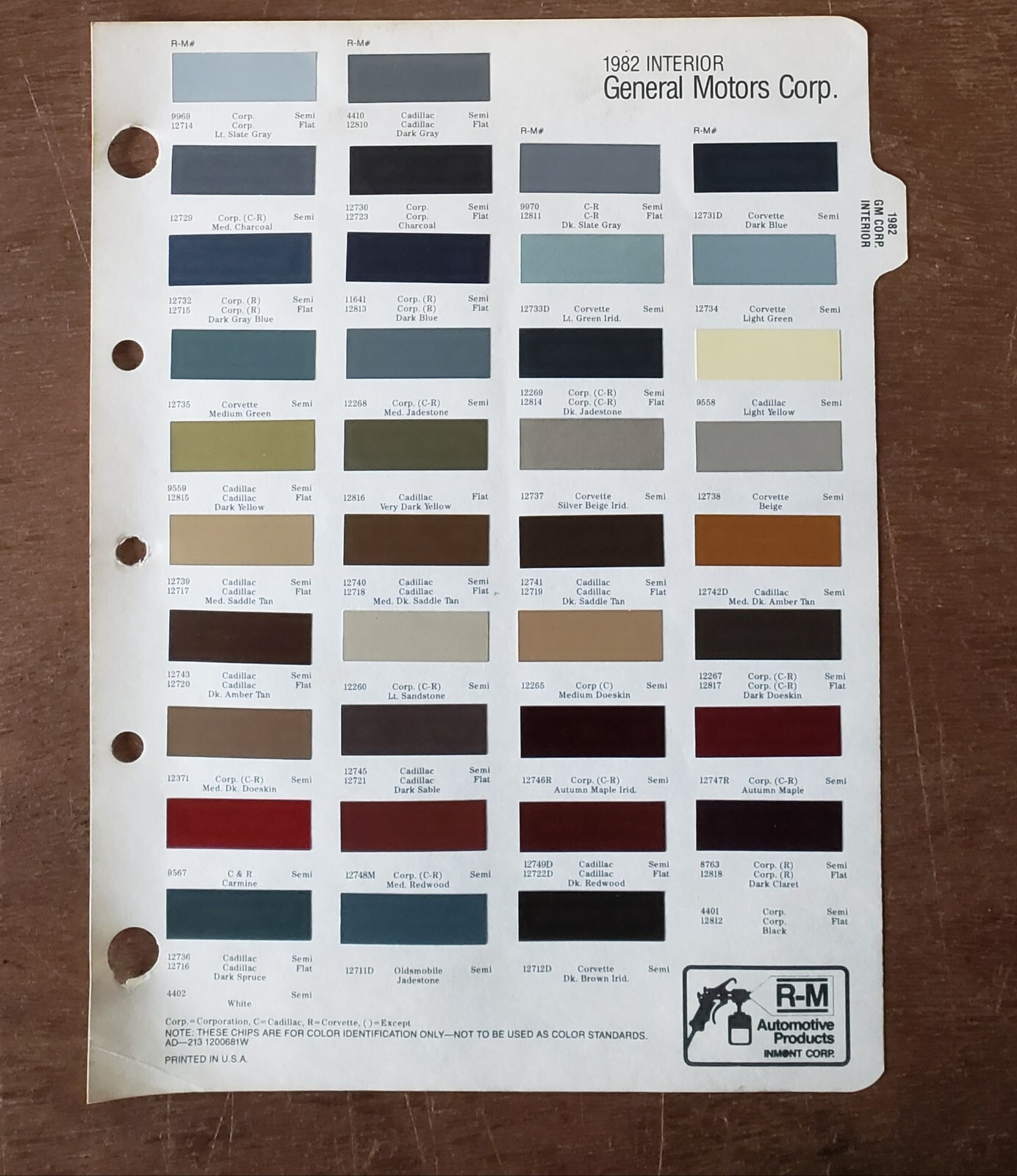 1982 Interior General Motors Auto R-M Color Chips Chart Paint Codes | eBay