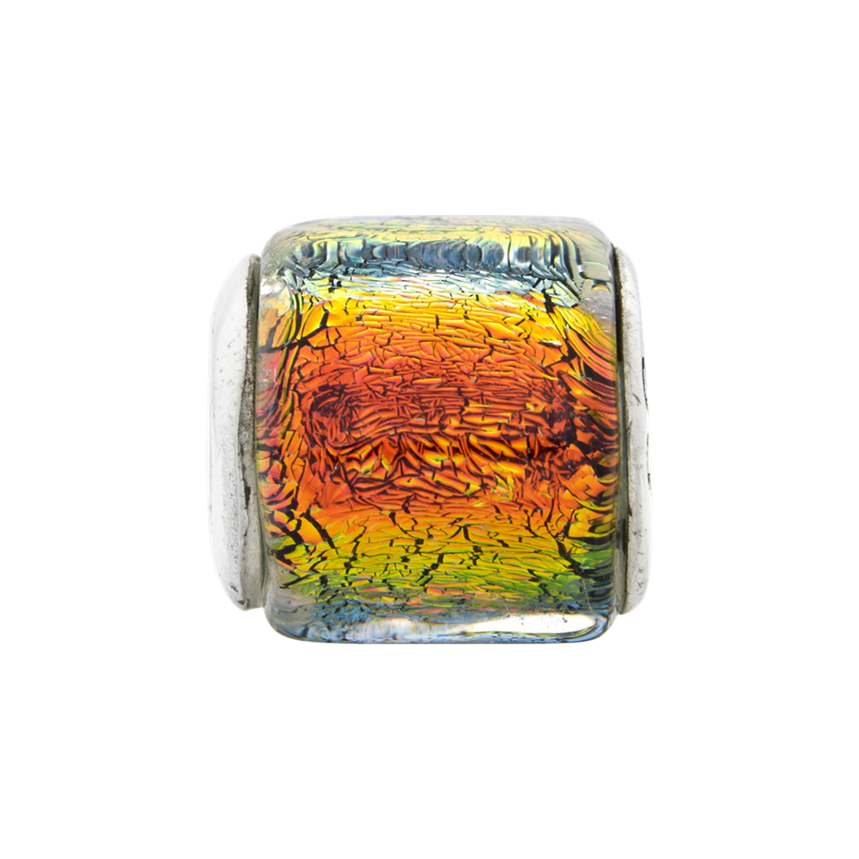 Orange Dichroic Glass Bead .925 Sterling Silver Antique Finish ...