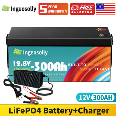 12V 300Ah Deep Cycle Lithium Battery LiFePO4 300A BMS for RV Solar Boat ...