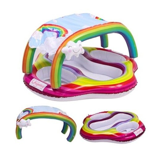 Inflatable 2 Baby Rainbow Pool Float with Detachable Canopy, Double ...