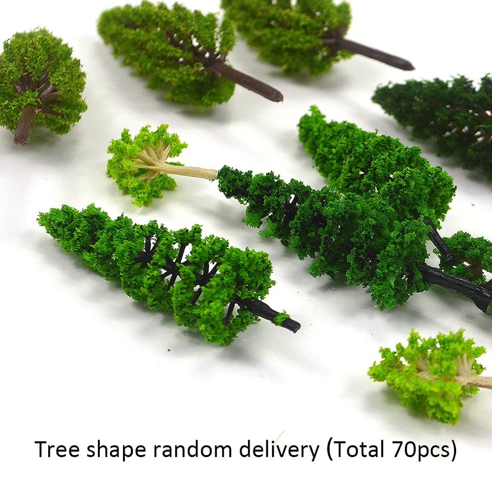 70pcs Mini Model Trees Train Scenery Mixed Miniature Artificial Green ...