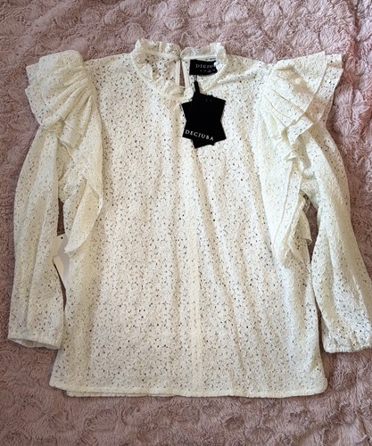 Decjuba Mabel Lace Ruffle Top Blouse Ivory White Sz 12 BNWT | eBay ...
